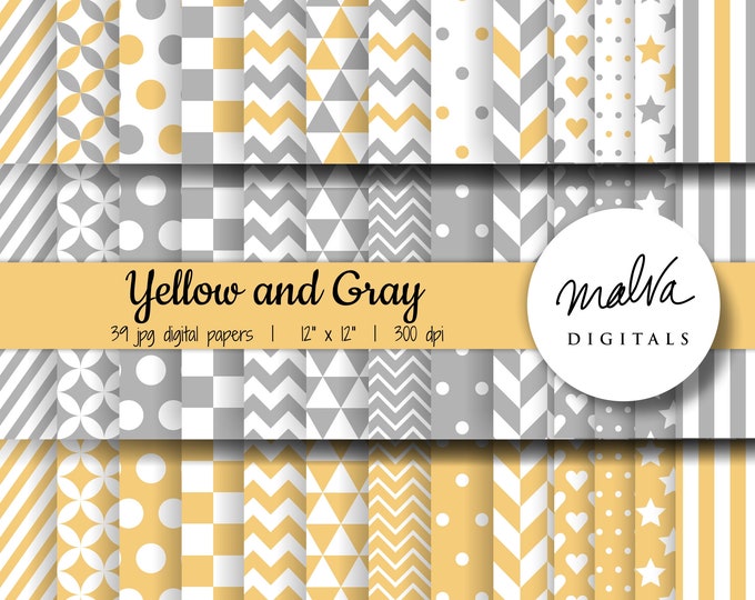 Yellow Black Gray Retro Digital Scrapbook Paper Pack Dynamic Yellow ...