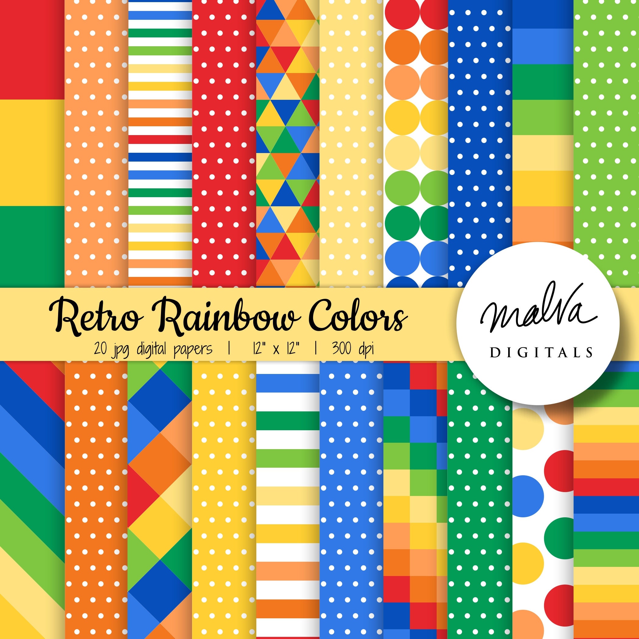 Retro Rainbow Colors Digital Paper Pack Rainbow Digital - Etsy