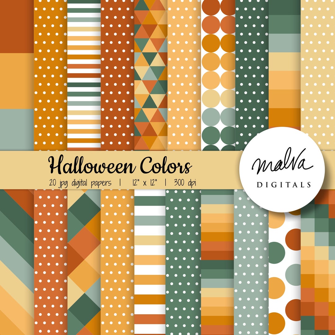 Halloween Digital Paper Pack, Orange Brown Green Autumn Paper, Fall ...