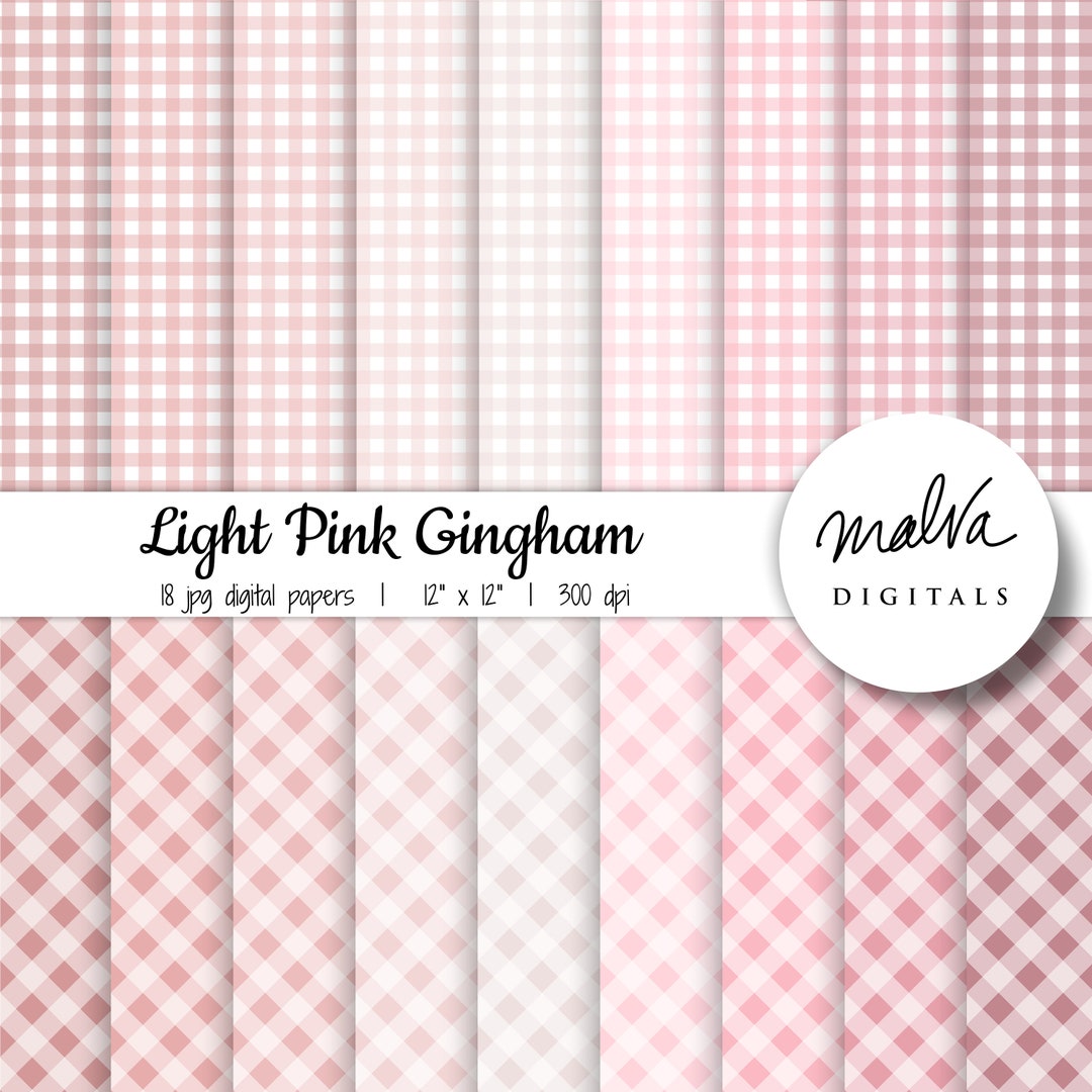 Pastel Pink Gingham Digital Paper Pack, Shades of Light Pink Plaid ...