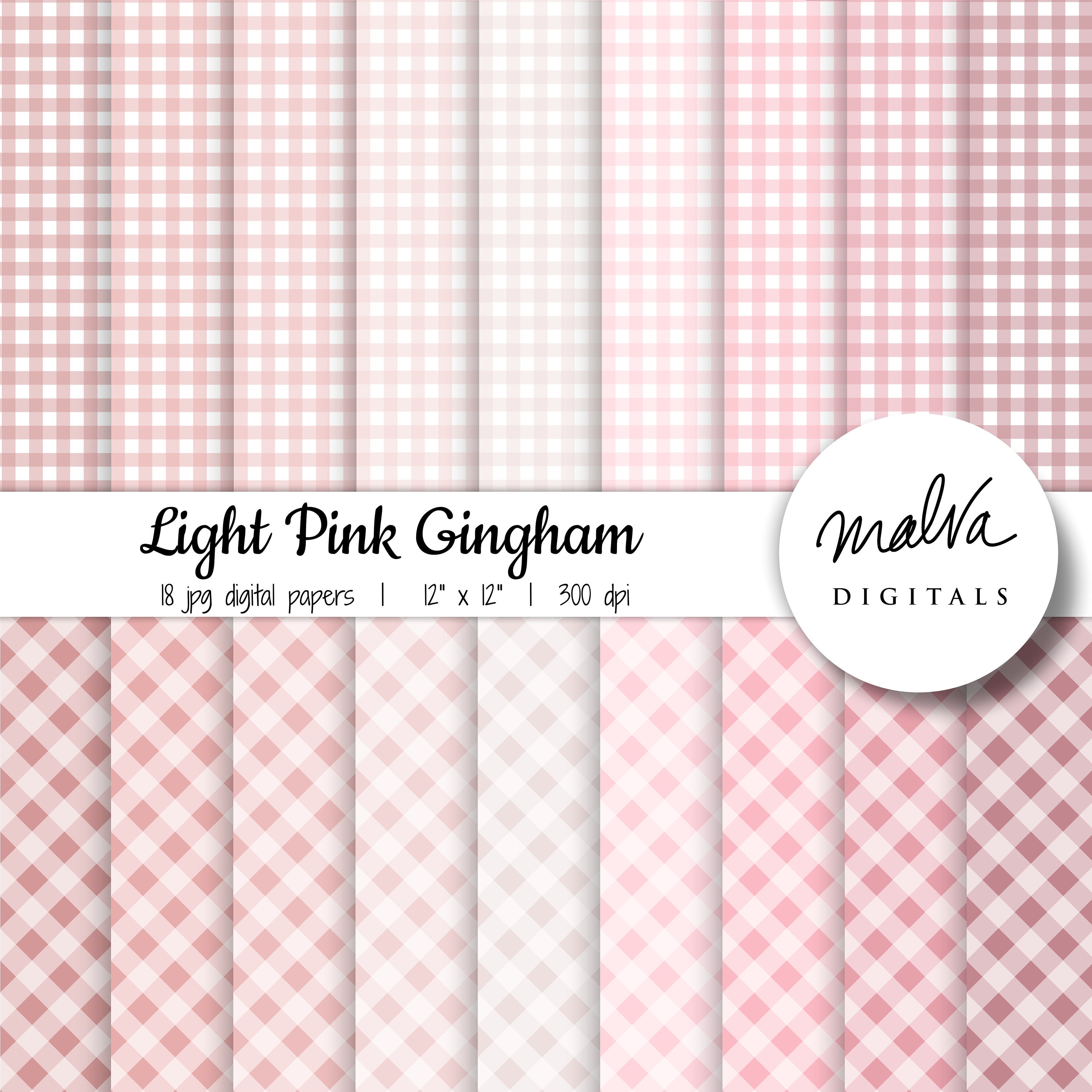 Pastel Pink Gingham Digital Paper Pack, Shades of Light Pink Plaid ...