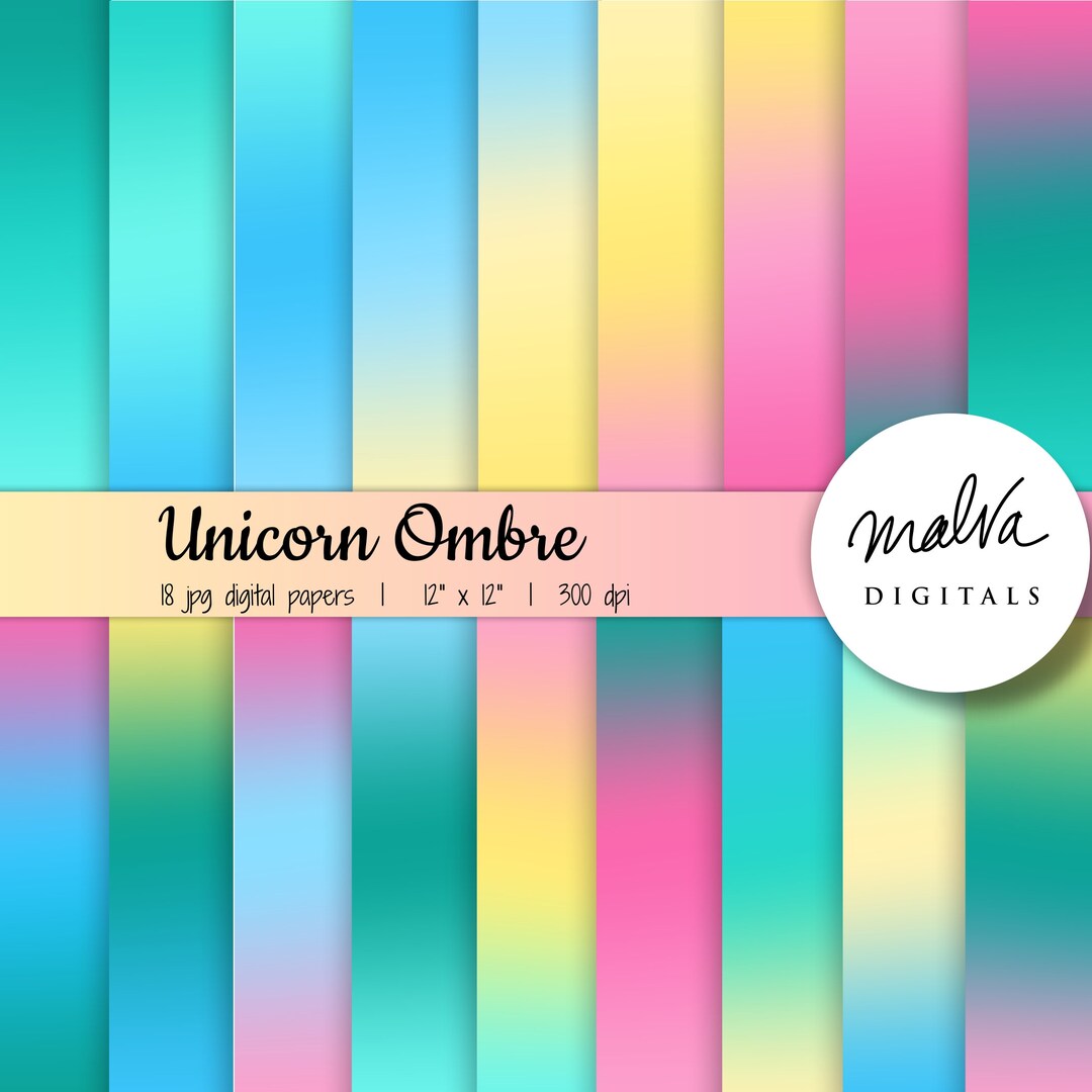 Bright Ombre Digital Paper Pack, Unicorn Digital Background, Neon ...