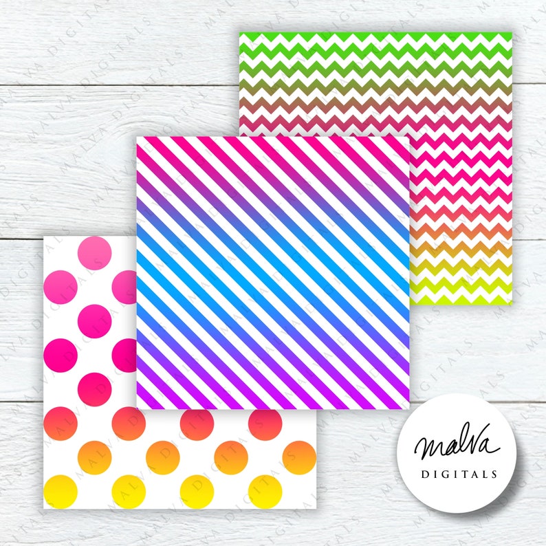 Neon Colors Gradient Patterns Digital Paper Pack, Bright Colors Digital ...