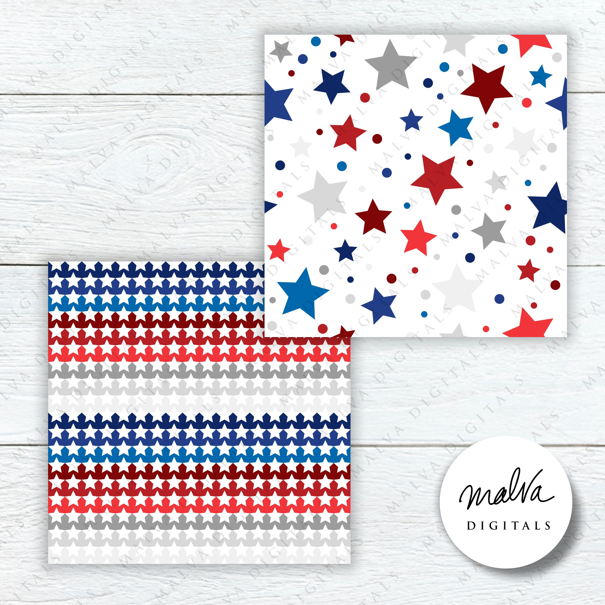4th of July Digital Paper Pack Red White Blue Stars and - Etsy