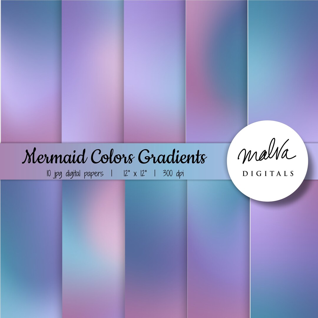 Mermaid Sea Gradient Digital Paper Pack, Ombre Digital Background ...