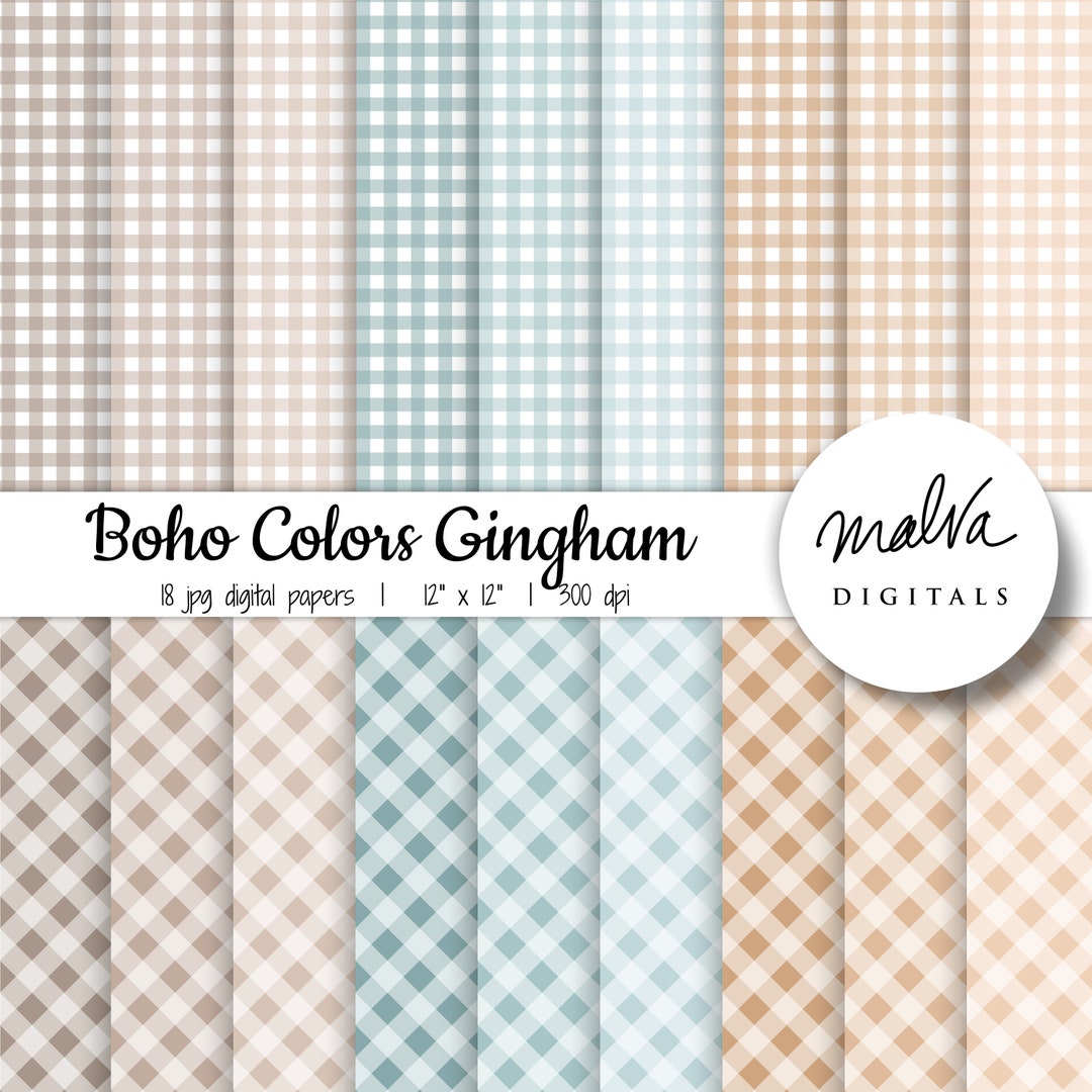Summer Boho Gingham Digital Paper Pack, Bohemian Tones Plaid Digital ...