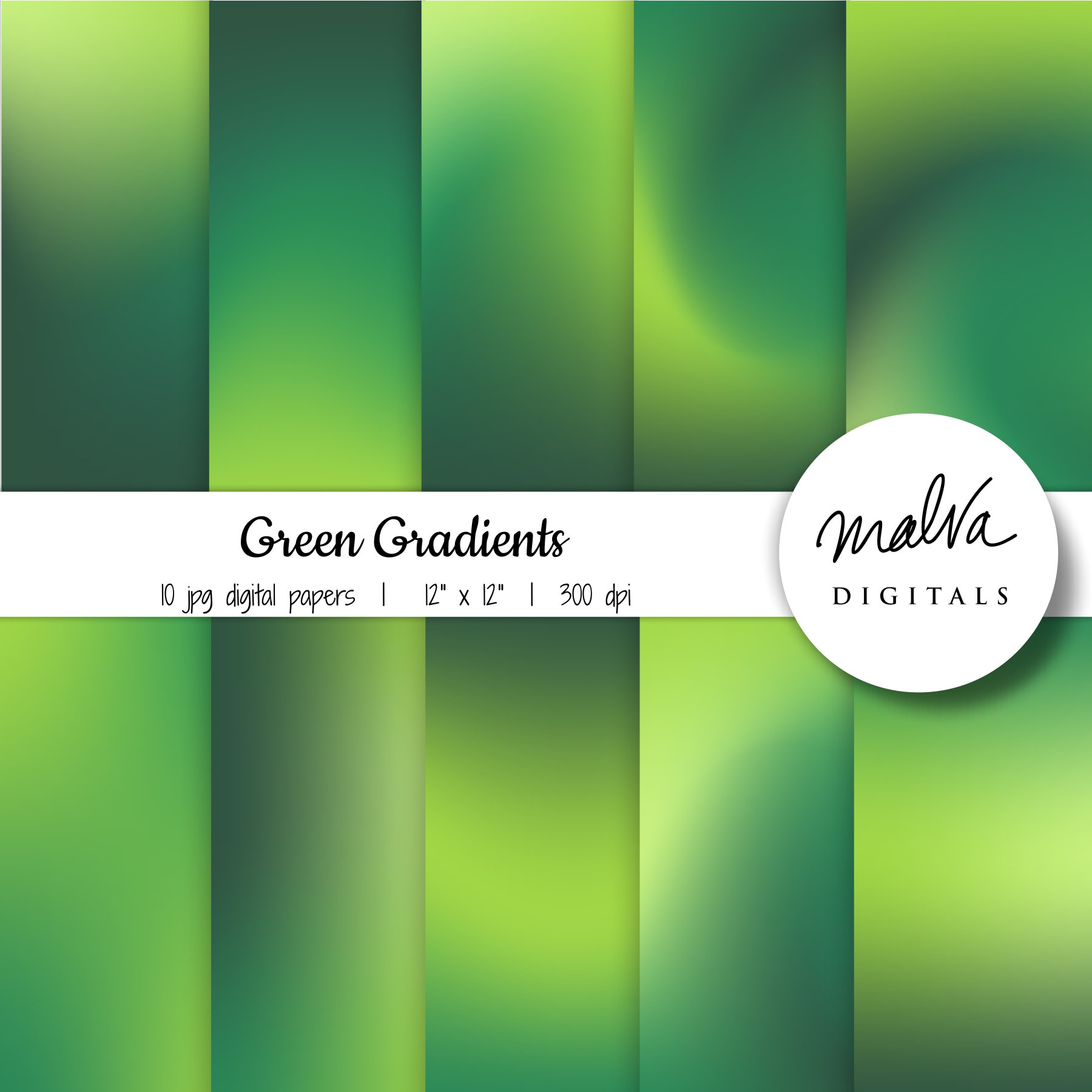 Green Gradient Digital Paper Pack, Digital Background, Scrapbook Paper ...