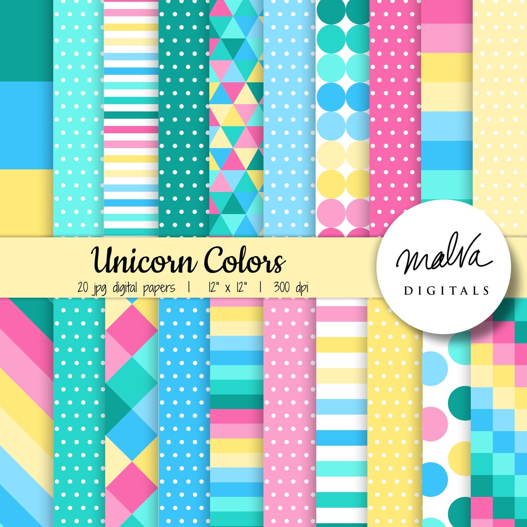 Unicorn Colors Digital Paper Pack, Neon Colors Scrapbook Paper, Neon ...