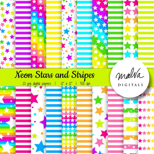 Neon Digital Paper Pack Bright Colors Digital Scrapbook - Etsy