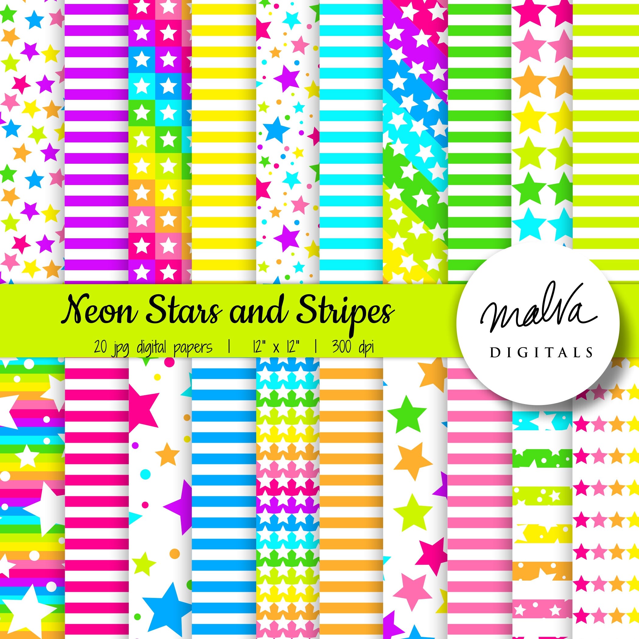 Neon Digital Paper Pack Bright Colors Digital Scrapbook - Etsy