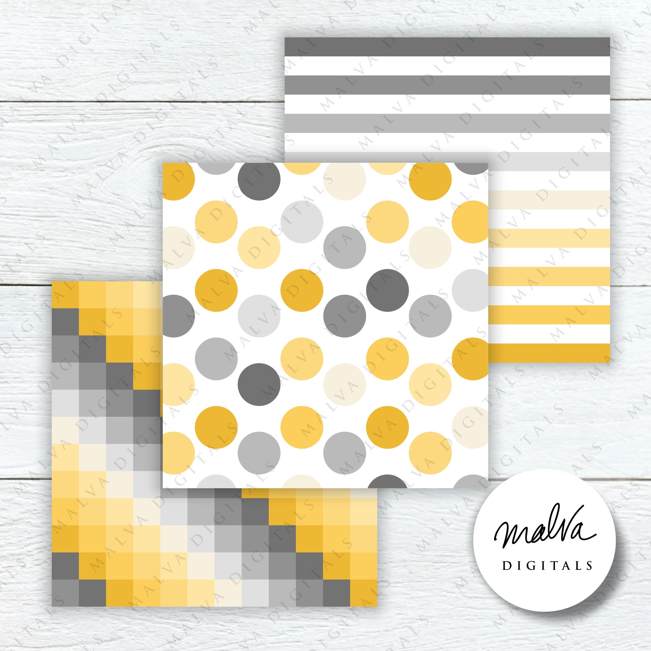 Yellow and Gray Digital Paper Pack, Yellow Shades, Gray Shades ...