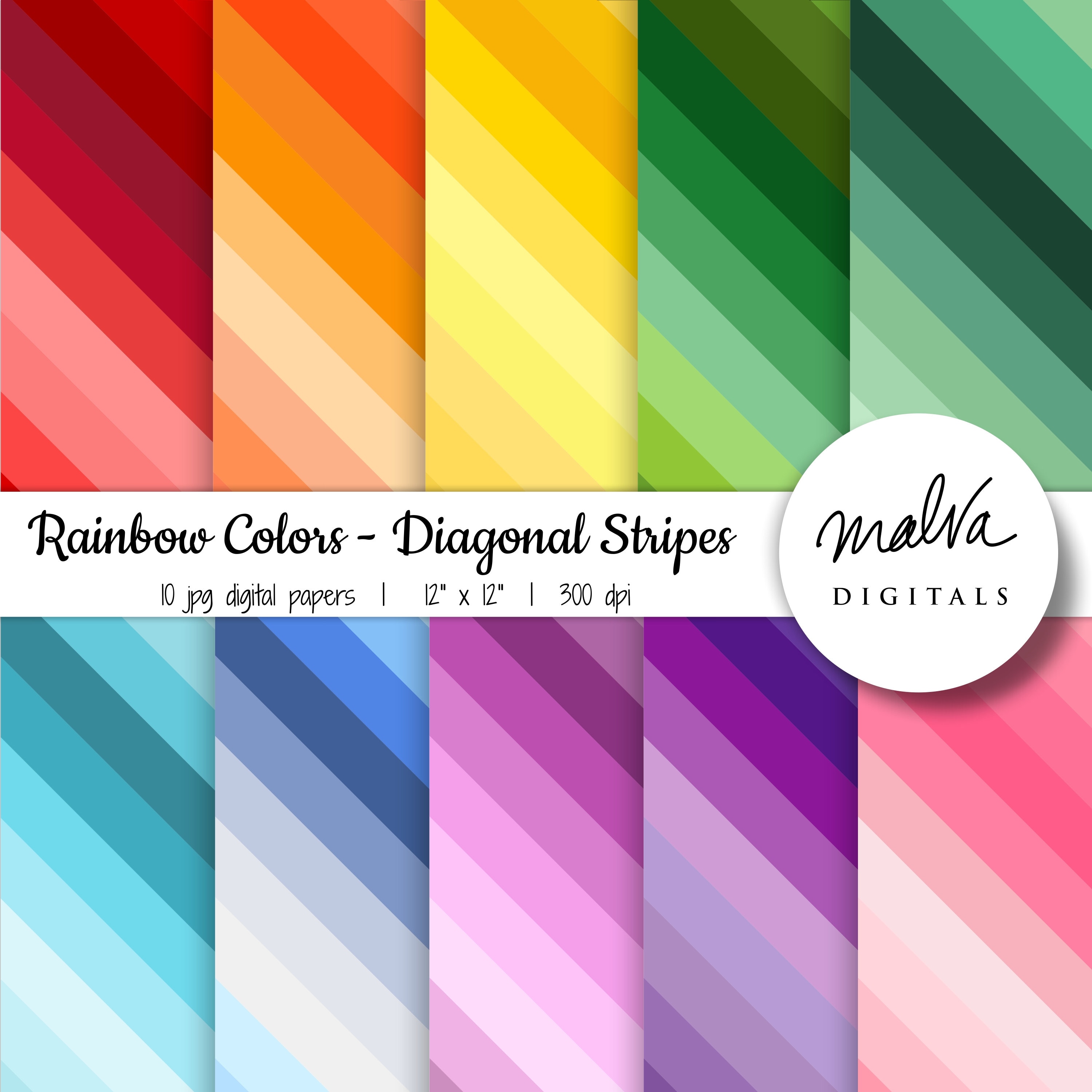 Rainbow Diagonal Stripes Paper Pack, Red Orange Yellow Green Blue ...