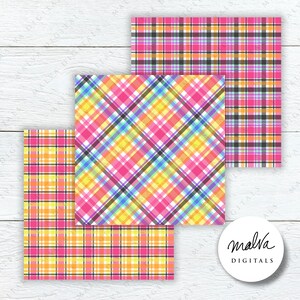 Bright Neon Plaids Digital Paper Pack, Bright Rainbow Plaids Printable ...