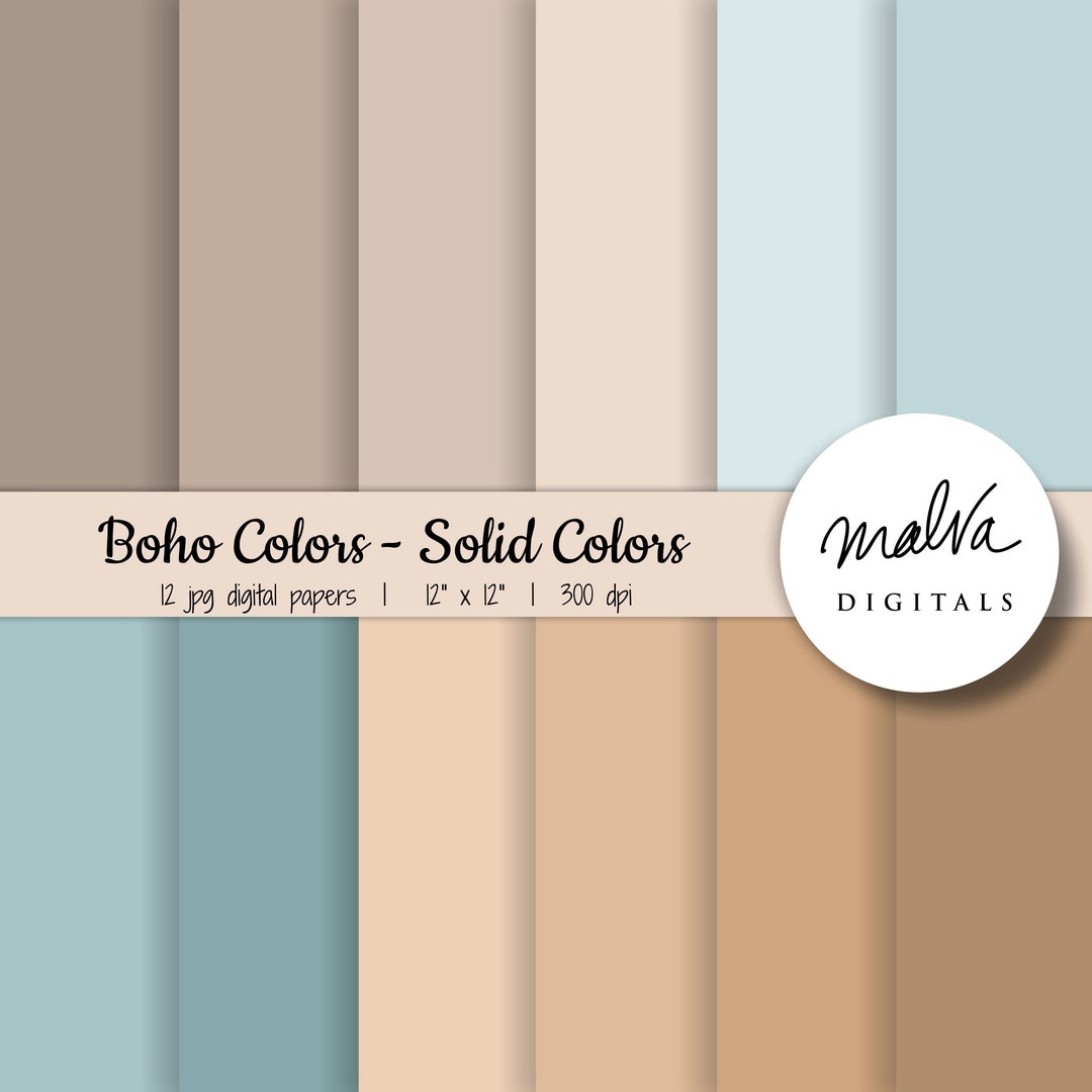 Summer Boho Solid Colors Digital Paper Pack, Sea Boho Colors, Ocean ...