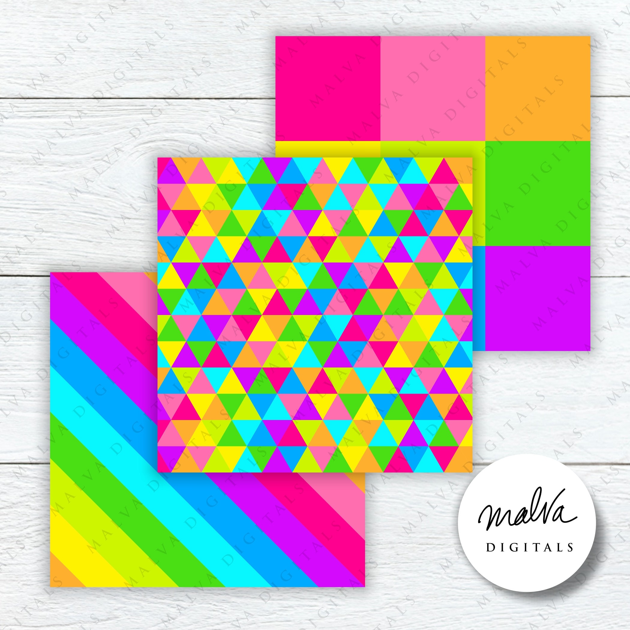 Neon Colors Digital Paper Pack Bright Colors Scrapbook Paper - Etsy