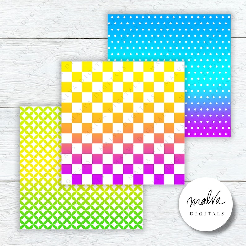 Neon Colors Gradient Patterns Digital Paper Pack, Bright Colors Digital ...