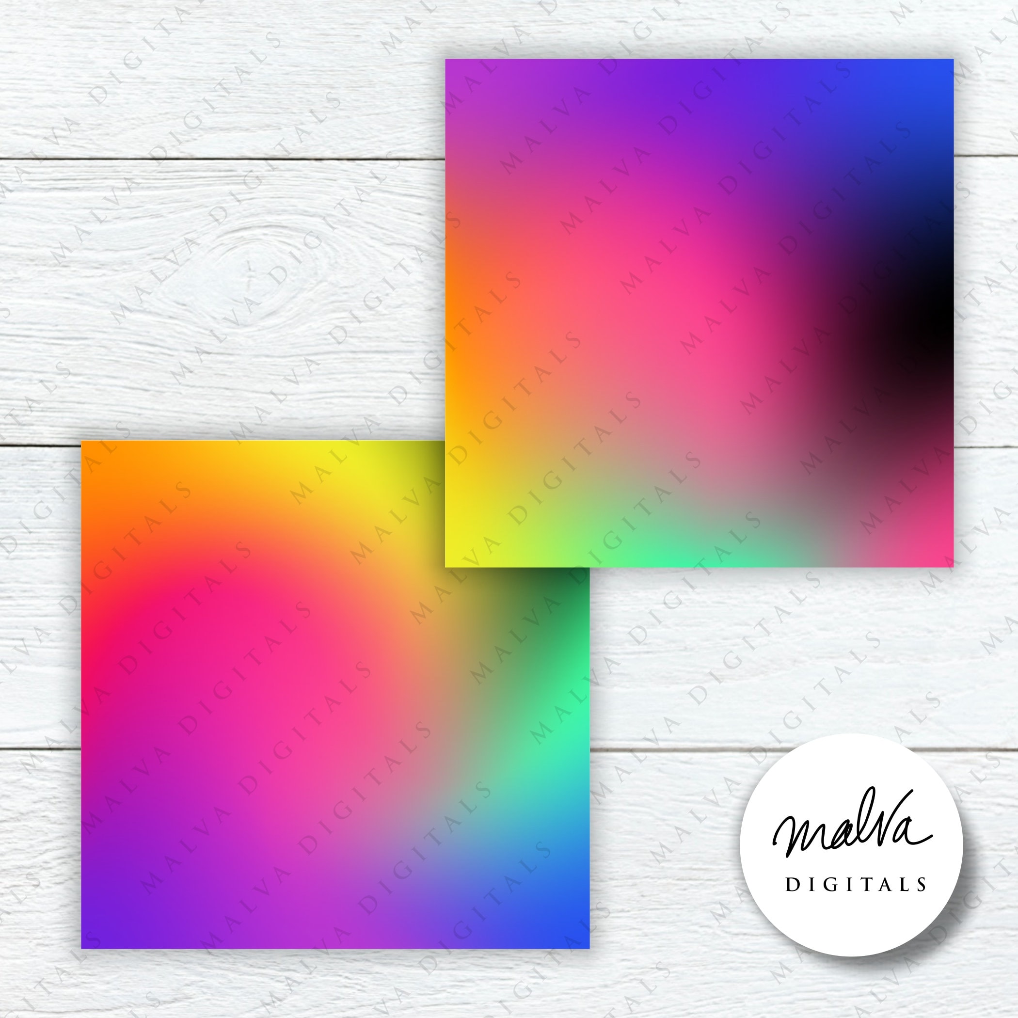 Neon Rainbow Gradient Digital Paper Pack, Neon Digital Background, Neon ...