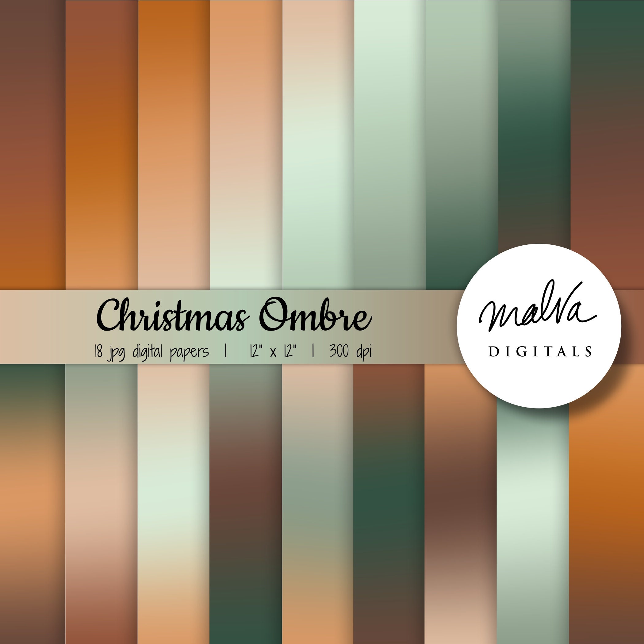 Earthy Christmas Ombre Digital Paper Pack, Green Brown Digital ...