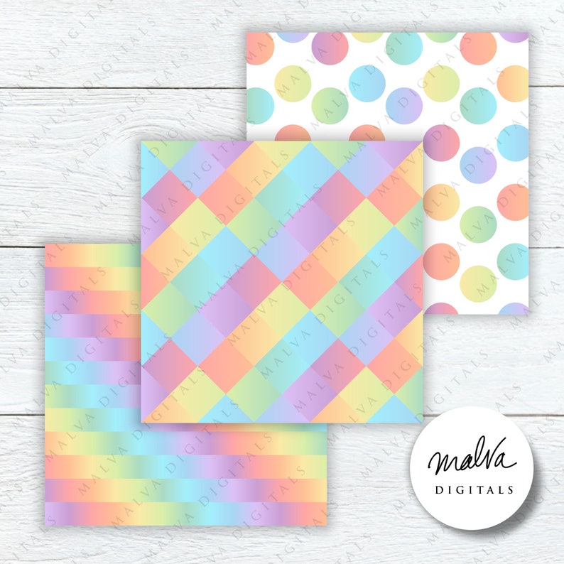 Rainbow Pastel Colors Digital Paper Pack Ombre Scrapbook - Etsy