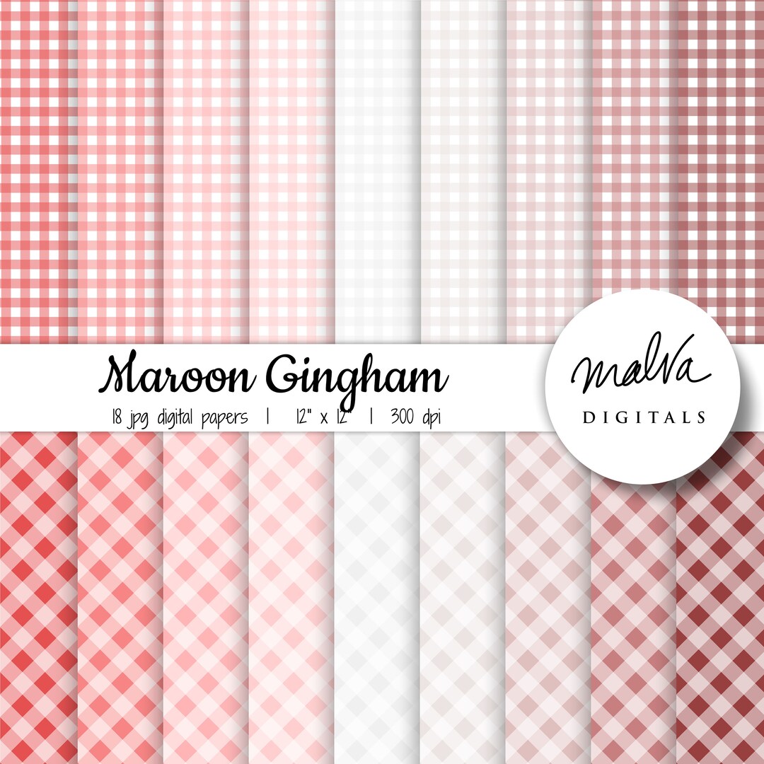 Maroon Gingham Digital Paper Pack, Shades of Red Plaid Digital ...