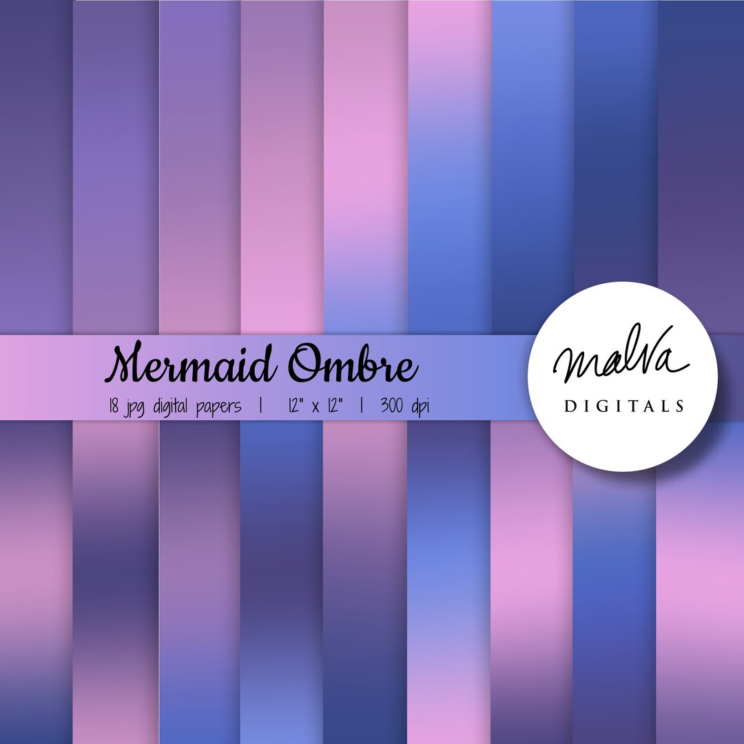 Mermaid Colors Gradients Digital Paper Pack, Ombre Digital Background ...