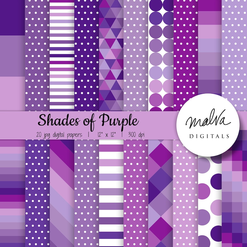 Purple Digital Paper Pack, Purple Shades, Violet Patterns Scrapbook ...