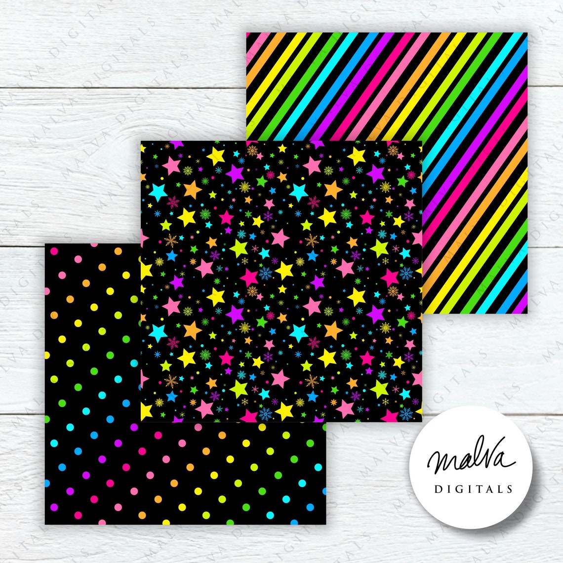 Neon Christmas Digital Paper Pack Bright Colors Black - Etsy