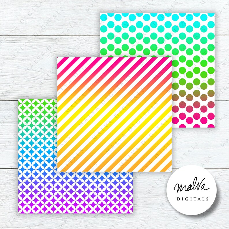 Neon Colors Gradient Patterns Digital Paper Pack Bright - Etsy