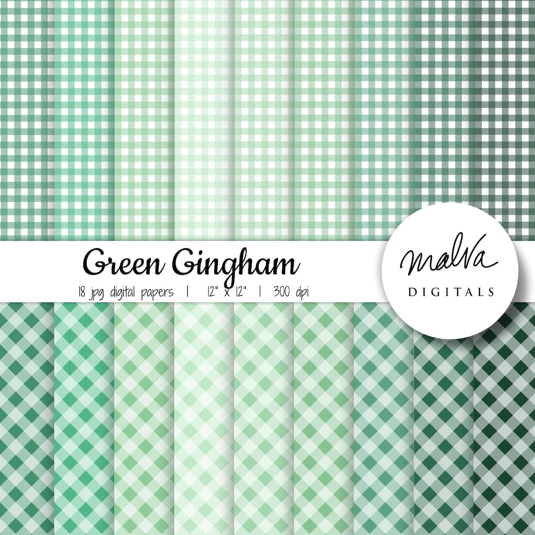 Green Gingham Digital Paper Pack, Shades of Green Plaid Digital ...