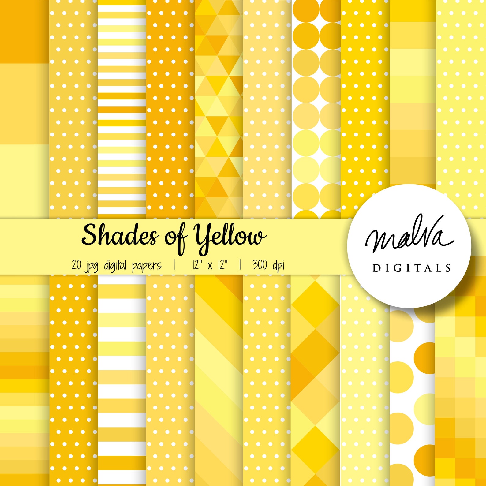 Yellow Digital Paper Pack, Yellow Shades, Yellow Patterns Scrapbook ...
