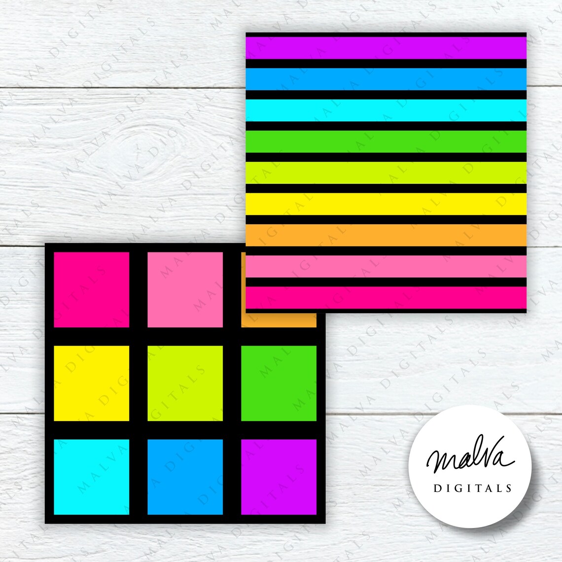 Neon Colors Digital Paper Pack Bright Colors With Black | Etsy