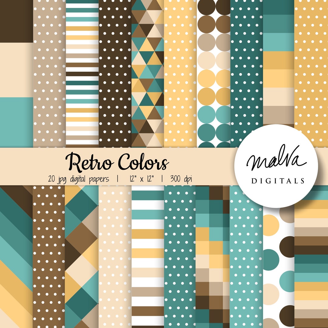 Retro Colors Digital Paper Pack, Vintage Geometric Patterns, Digital ...