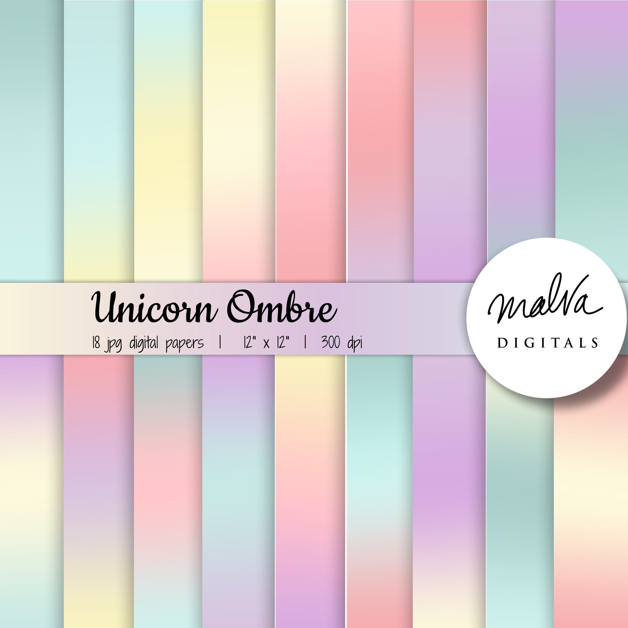Soft Pastel Gradients Digital Paper Pack, Unicorn Digital Background ...