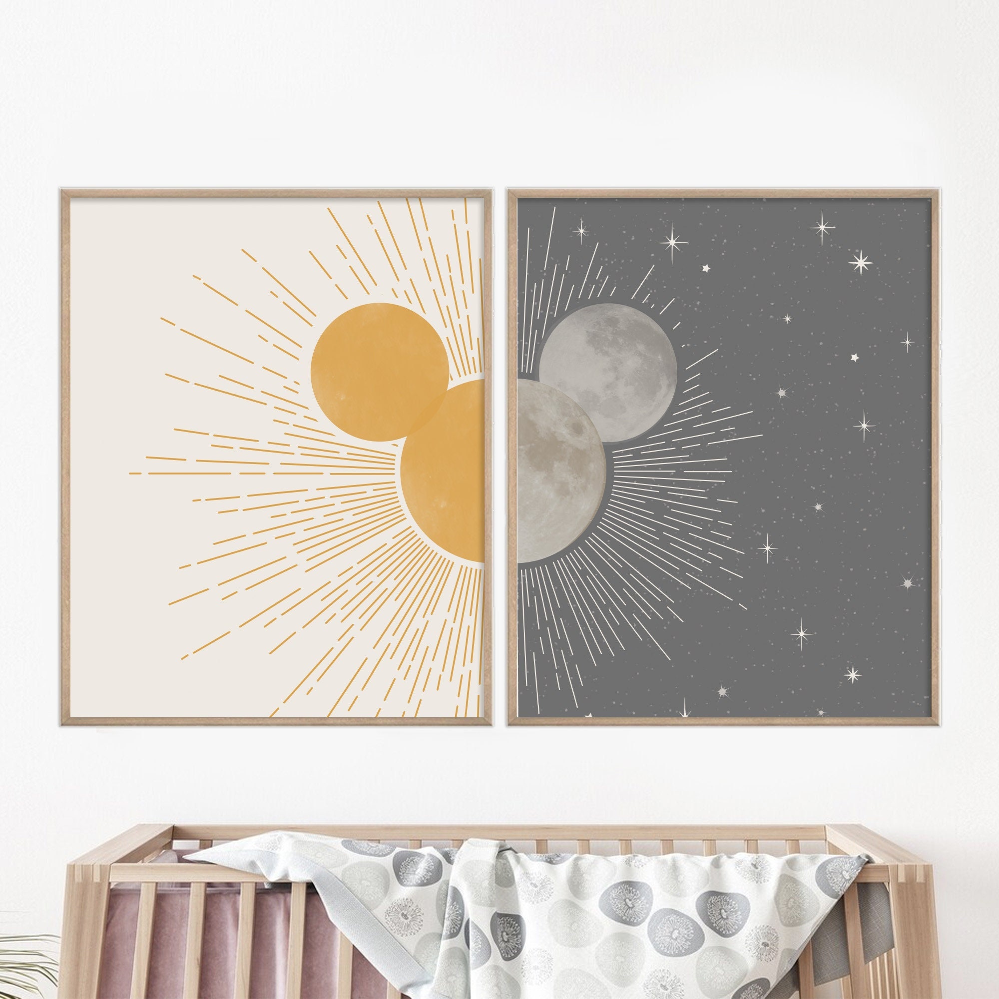 Mickey Mouse Sun Moon Stars Boho Wall Art Set of 2 Celestial - Etsy