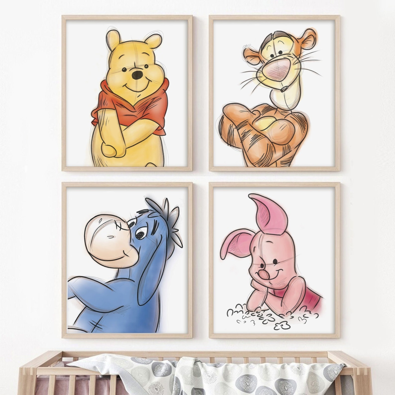 Winnie the Pooh Art Print Set of 4 in Color Wall Print - Etsy