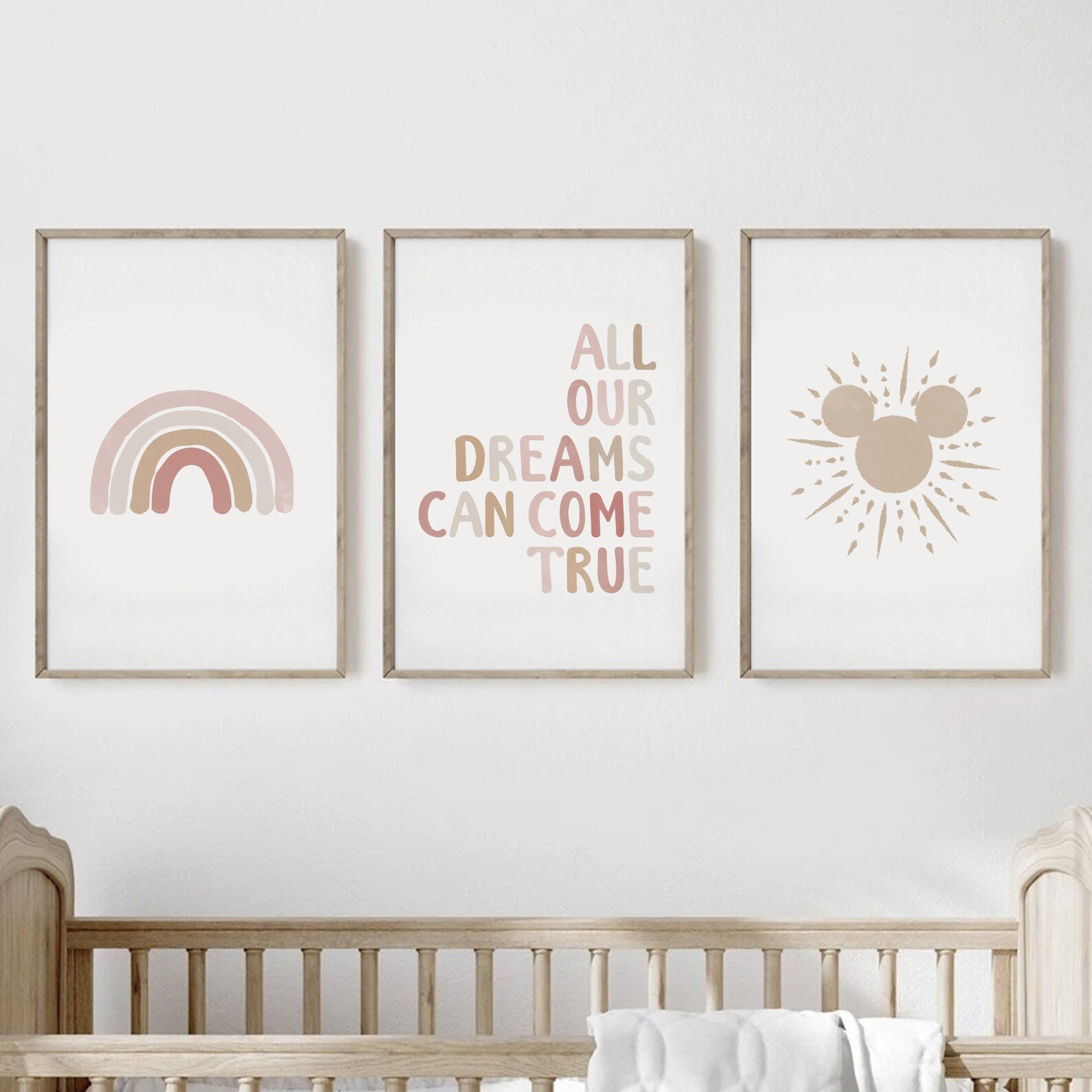 Mickey Neutral Rainbow Wall Art Set of 3 Prints Dreams Come - Etsy