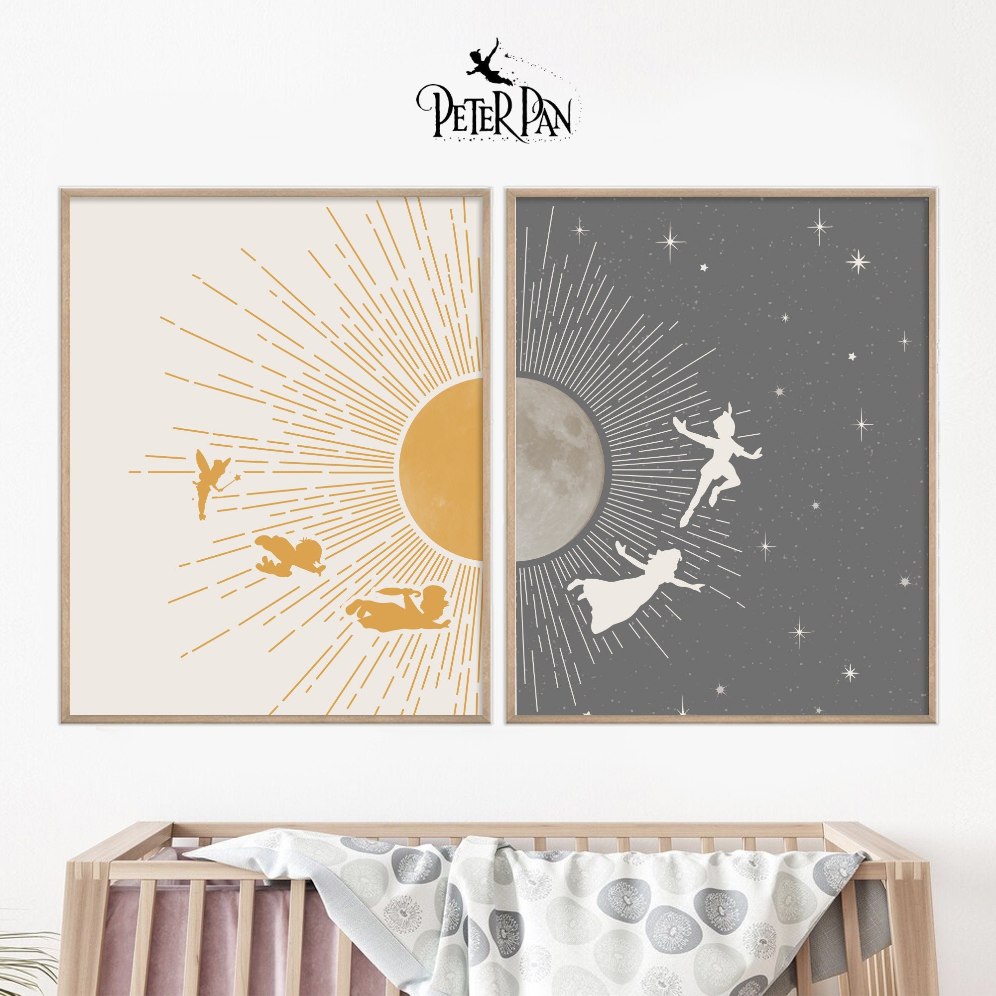 Mickey Mouse Sun Moon Stars Boho Wall Art Set of 2 Celestial - Etsy