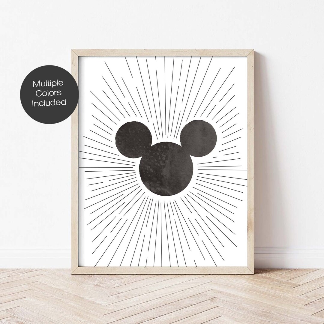Mickey Mouse Art, Minimalist Wall Art, Sage Green, Black and Beige ...