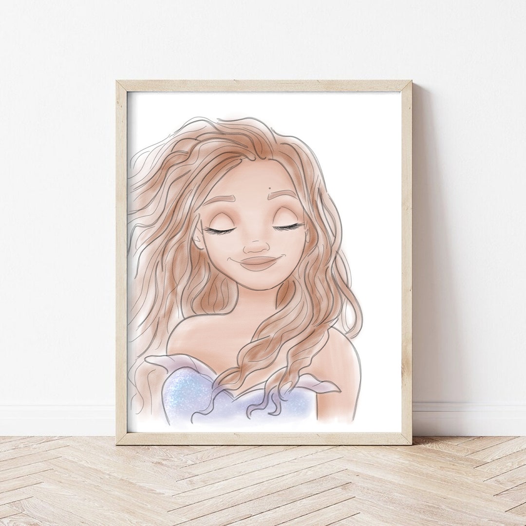 Black Ariel Little Mermaid Wall Art Print Girls Nursery Black Princess Wall Art Black Mermaid