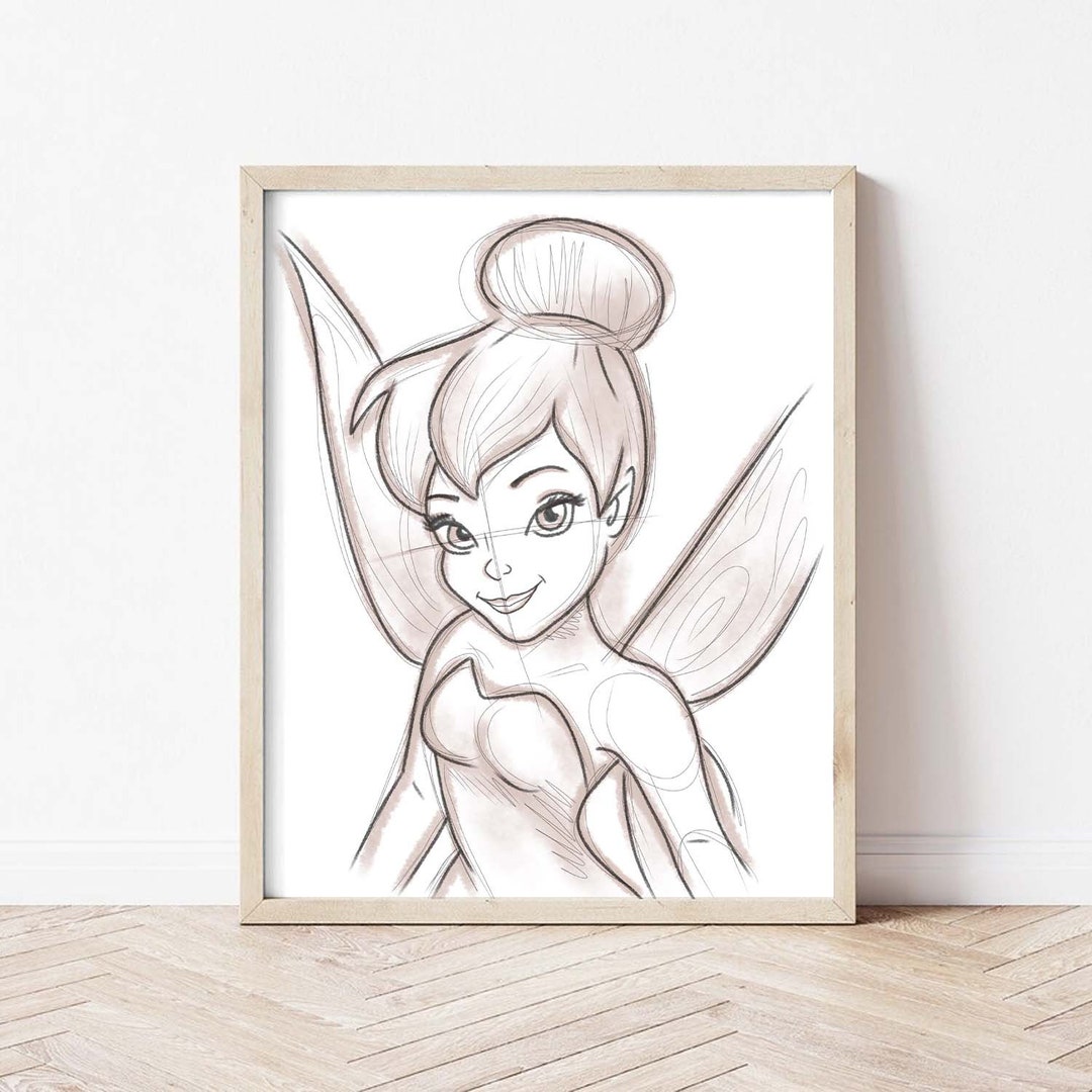 Tinkerbell Art Print, Girls Nursery Decor, Sketched Princess Wall Art ...