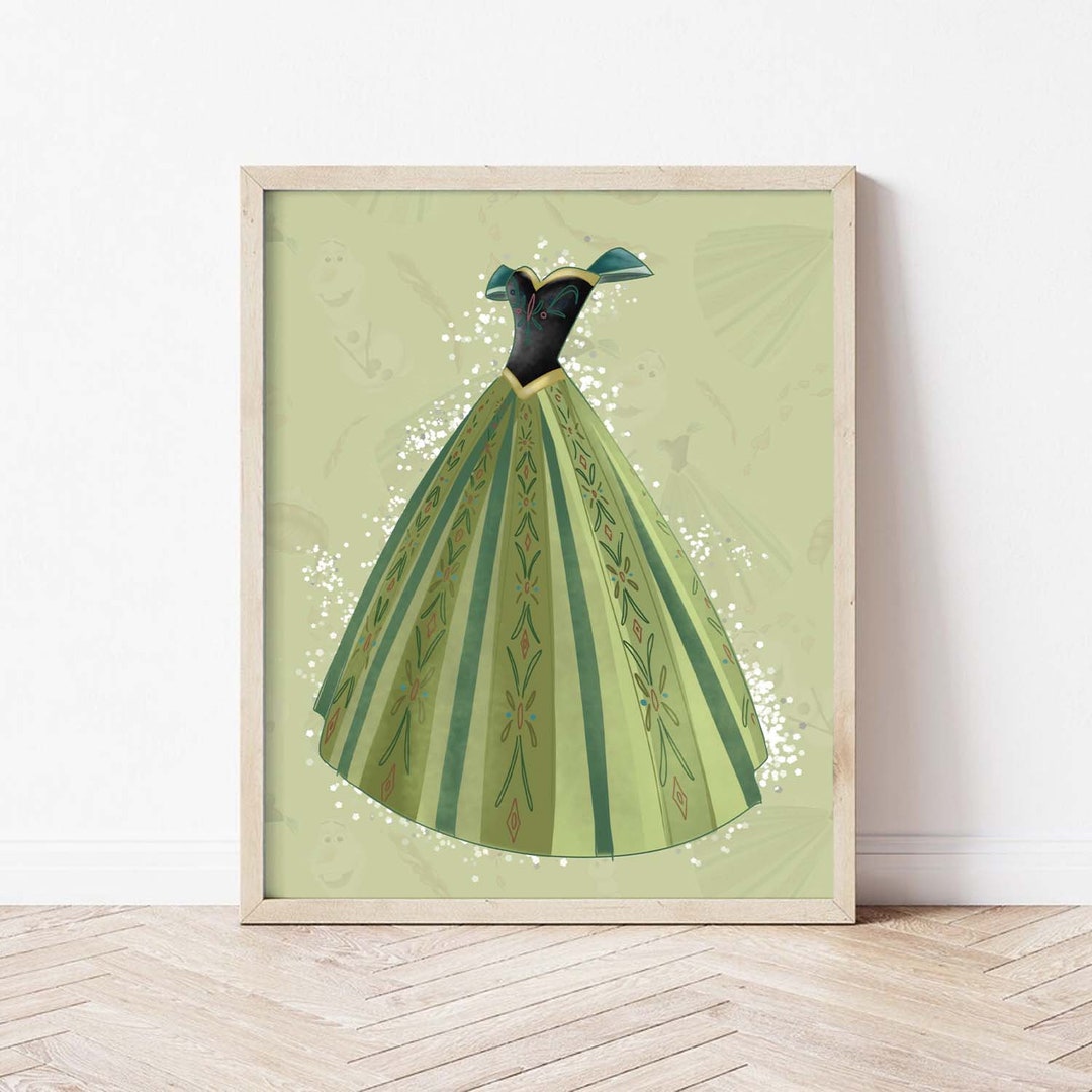Frozen Anna Dress Art Print In White Princess Anna Dress Art Print Hand Drawn Girls Nursery