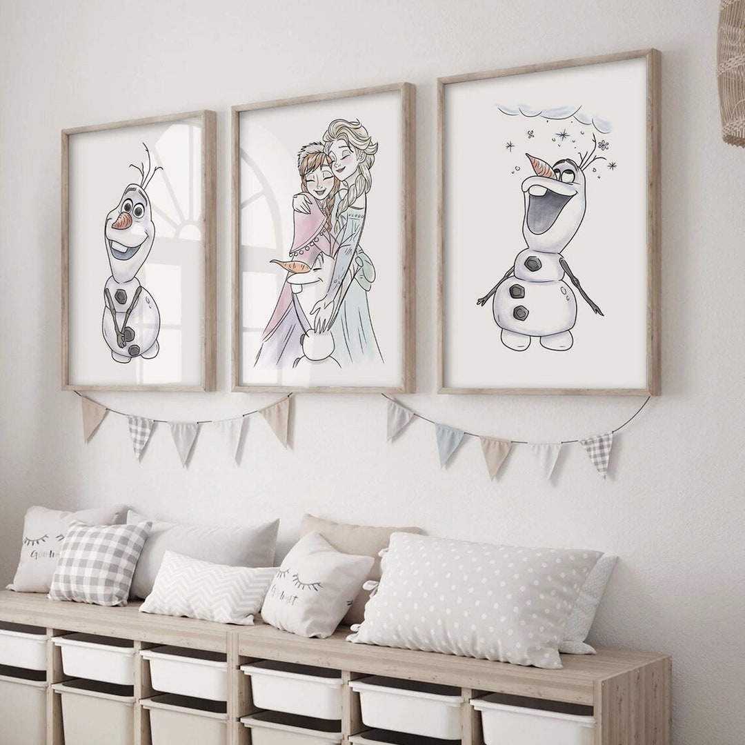 Elsa Anna and Olaf Frozen Watercolor Art, Set of 3 Frozen Art, Princess ...