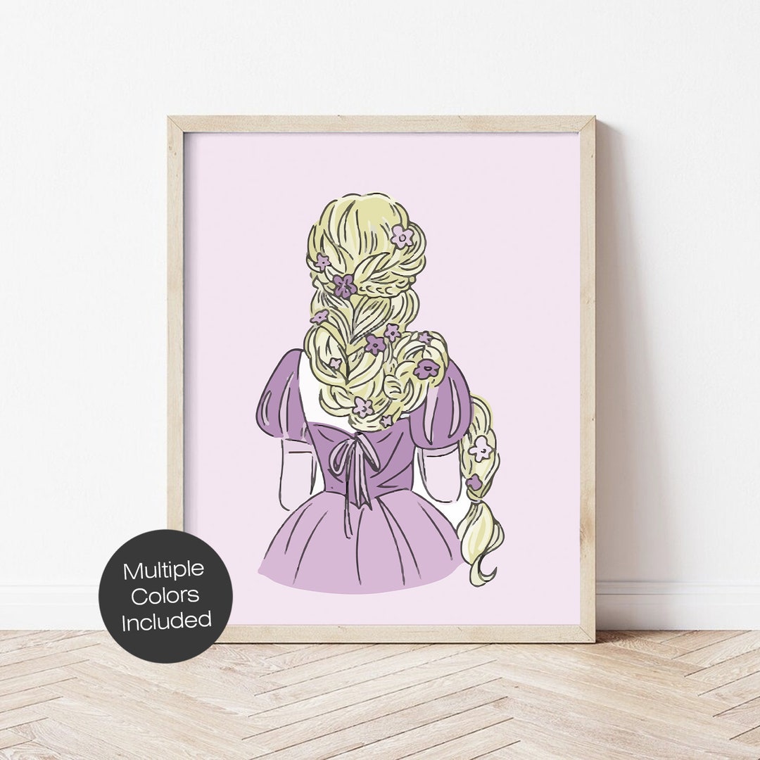 Rapunzel Princess Art, Back of Princess Watercolor Hand Drawn Girls ...