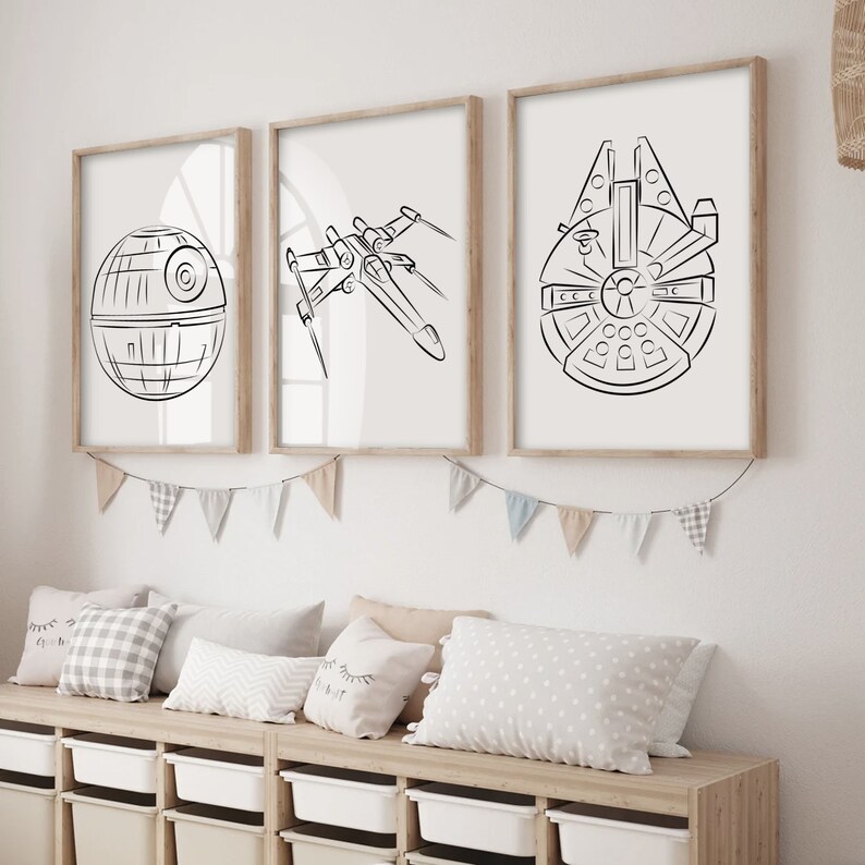 Star Wars Baby Yoda and Mandalorian Beige Wall Art Star Wars - Etsy