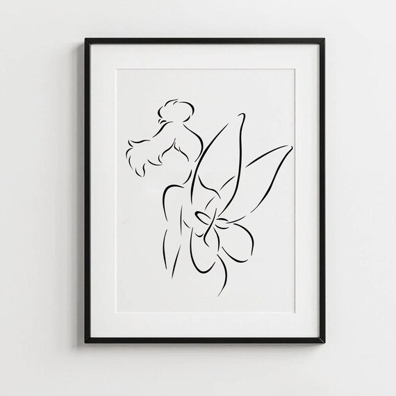 Tinkerbell Peter Pan Fairy Line Art Princess Art Print Wall - Etsy