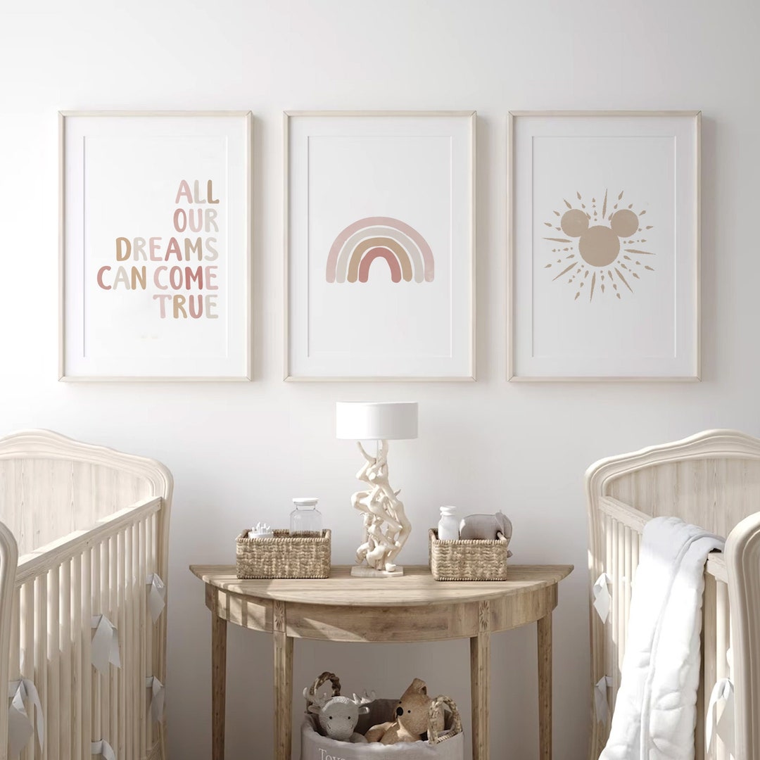 Mickey Neutral Rainbow Wall Art Set of 3 Prints, Dreams Come True ...