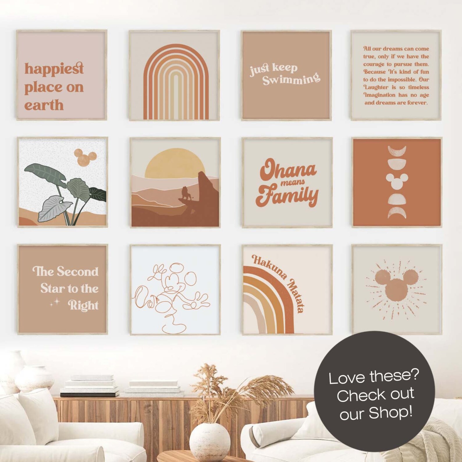 Mickey Neutral Rainbow Wall Art Set of 3 Prints Dreams Come - Etsy