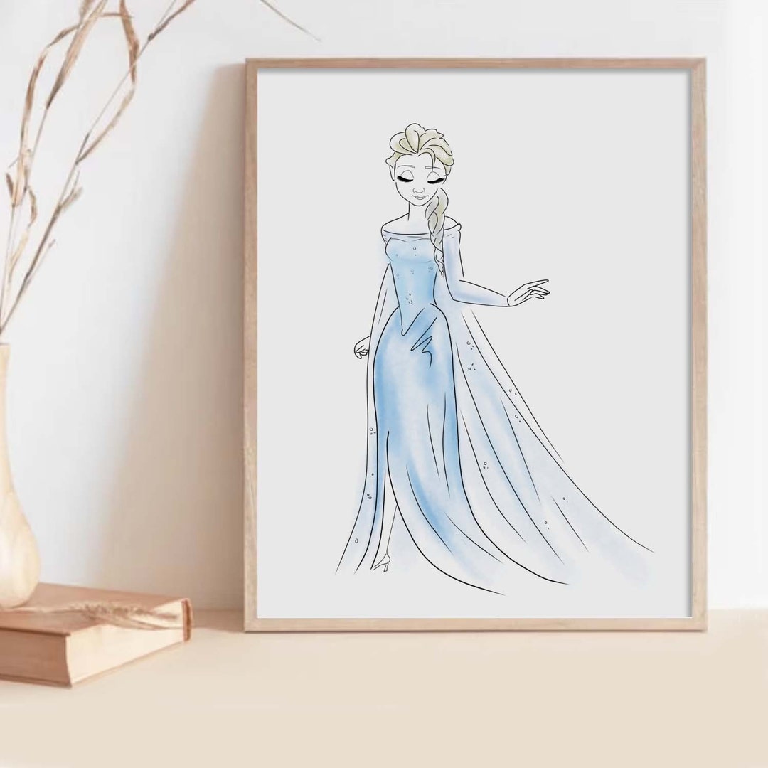 Princess Elsa Art Print, Frozen Art, Hand Drawn Girls Nursery Art ...