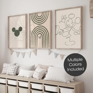 Mickey Mouse Art, Minimalist Wall Art, Sage Green, Black and Beige ...