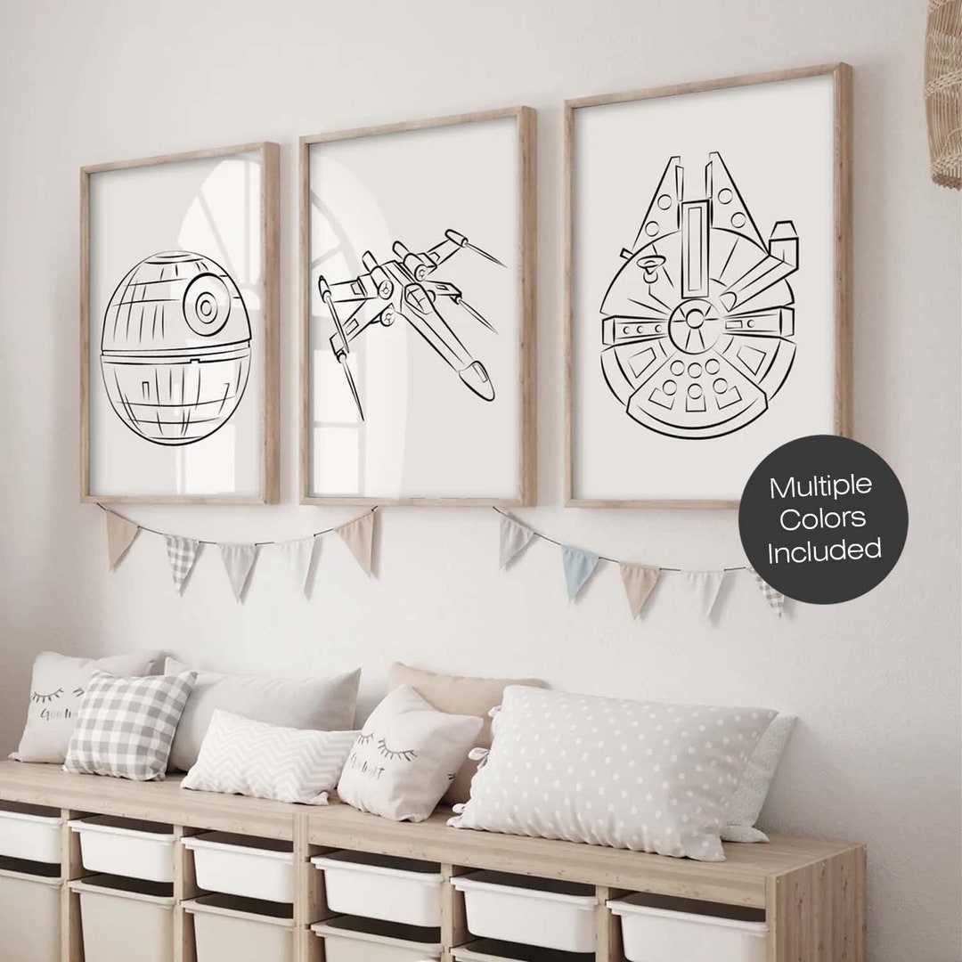 Star Wars Ships Space Line Art Print Set of 3, Wall Print, Minimalist ...
